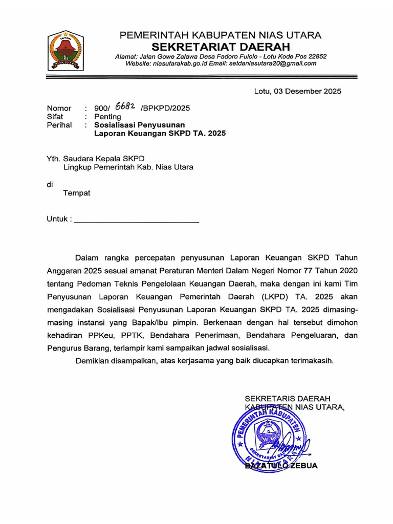 Surat Sosialisasi Penyusunan LK SKPD TA. 2025 | PDF