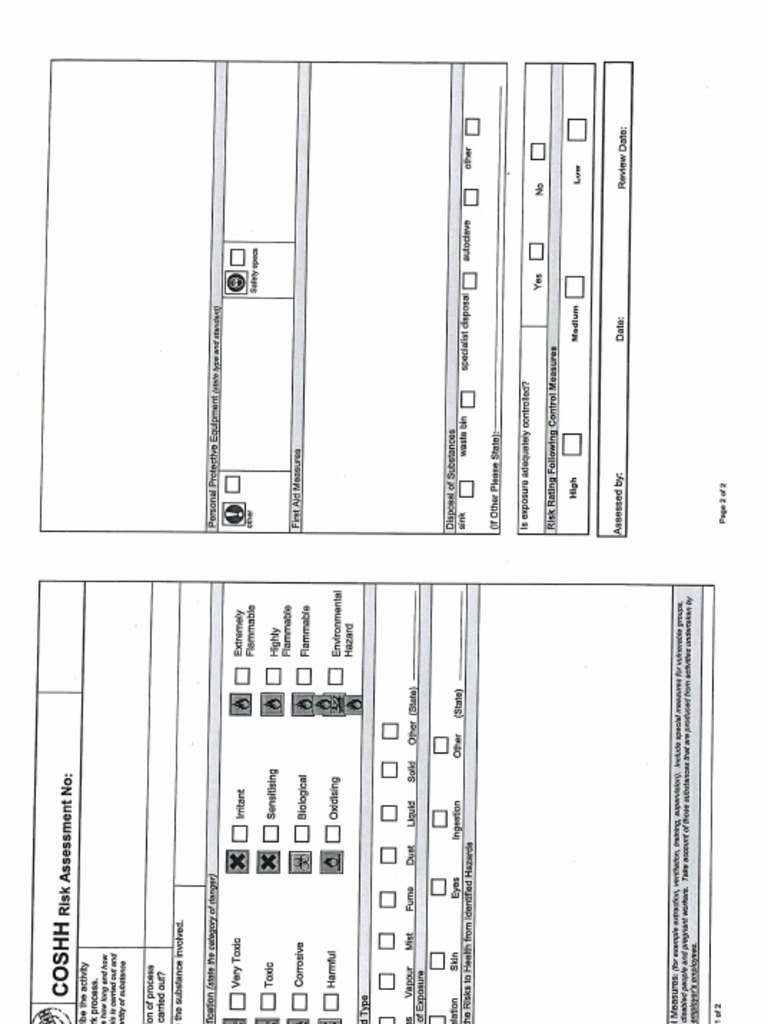 COSHH - Blank Risk Assessment Template x2 | PDF