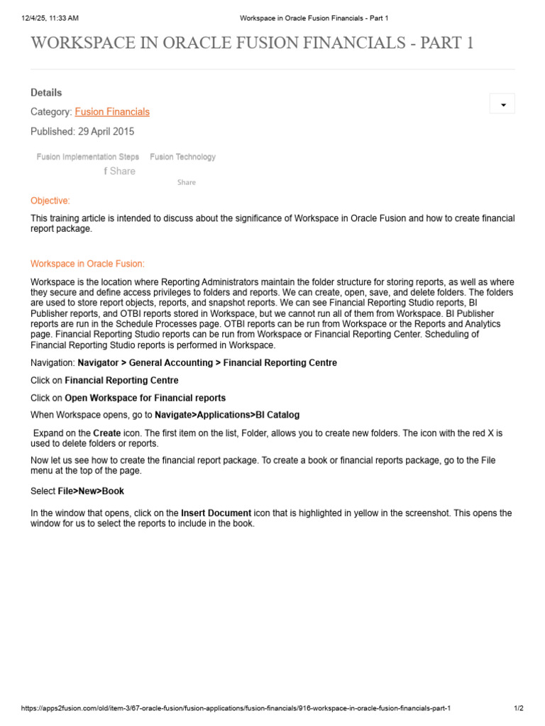Workspace in Oracle Fusion Financials - Part 1 | PDF | Icon (Computing ...