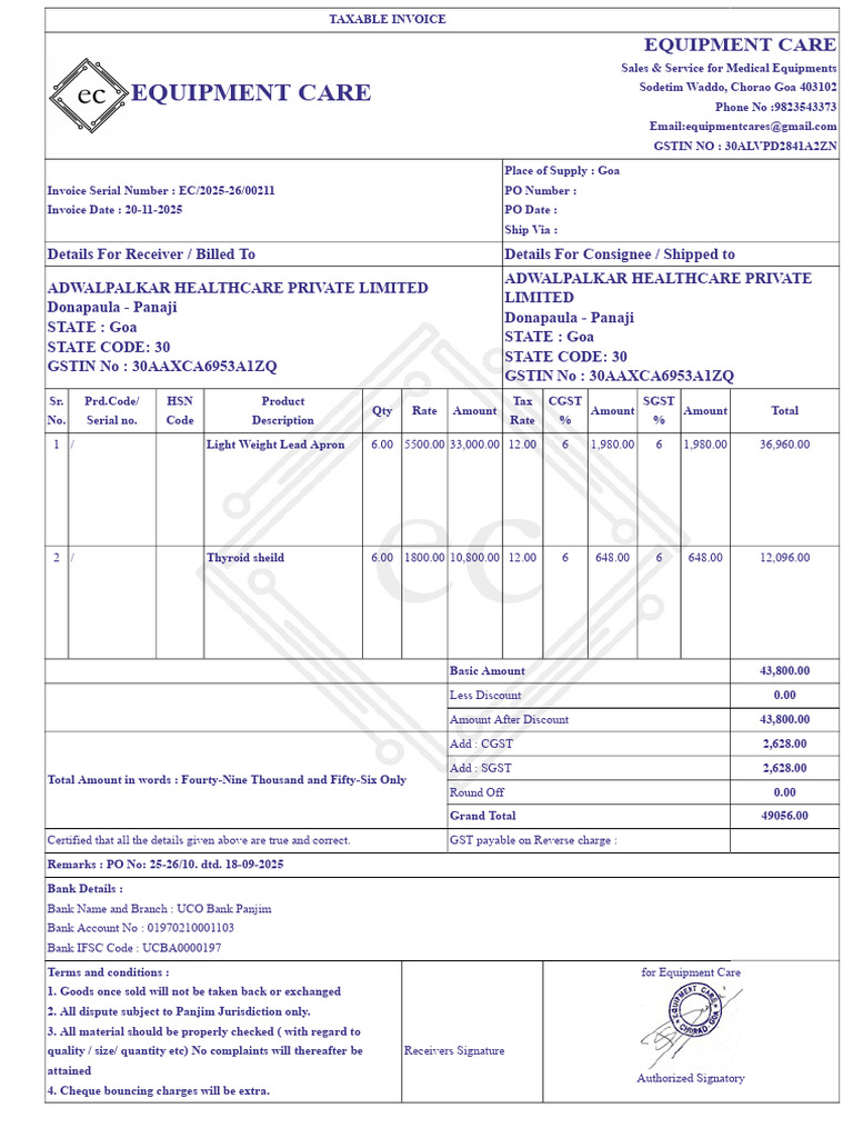 Swastik Hospital Lead Apron | PDF | Taxation | Payments