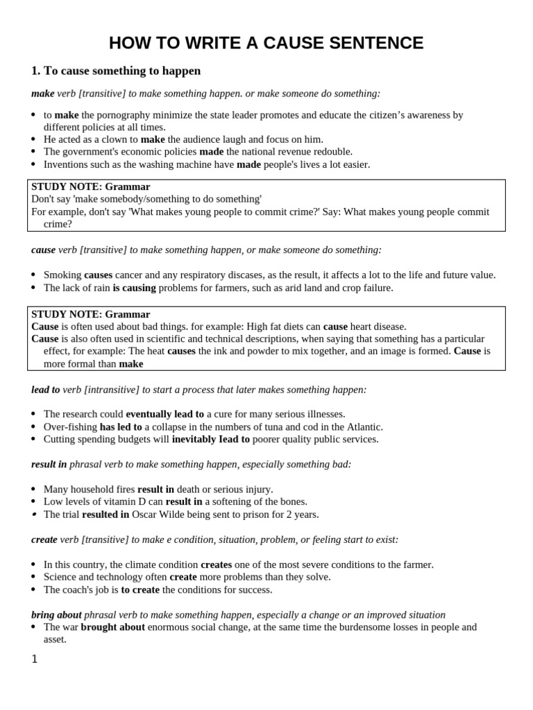 Effective Cause Sentences Explained | PDF | Verb