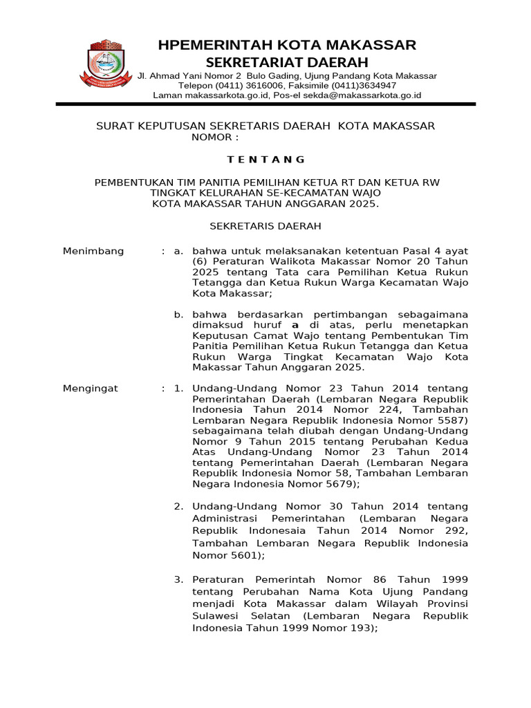 Pembentukan Tim Pemilihan Ketua RT/RW 2025 | PDF