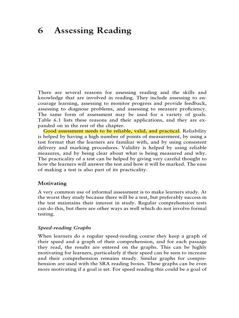 Teaching ESL EFL Reading and Writing ---- (6. Assessing Reading) | PDF ...