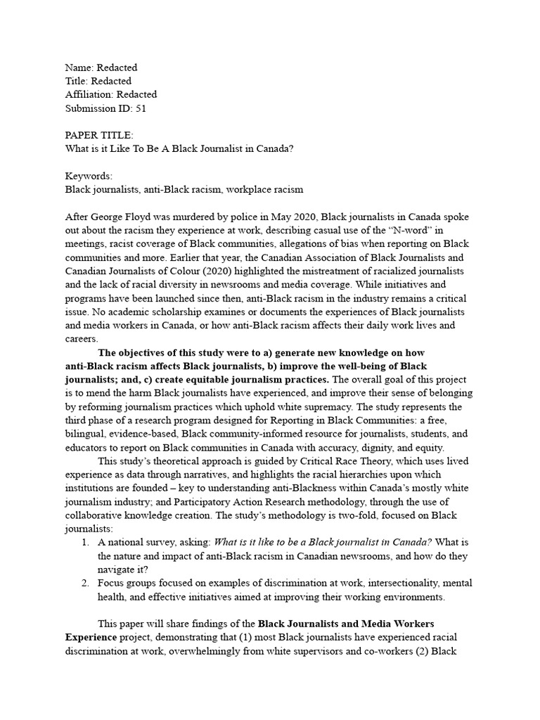 Black Journalists' Experiences in Canada | PDF | Racism ...