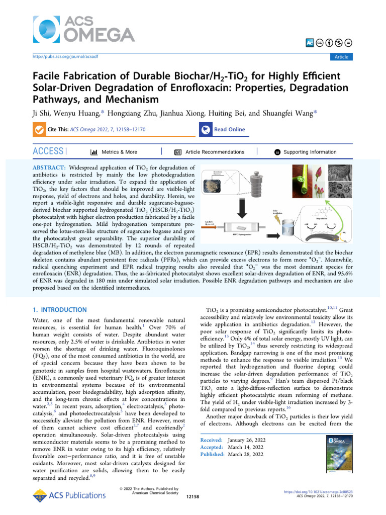 Facile Fabrication of Durable Biochar h2 Tio2 For Highly Efficient ...