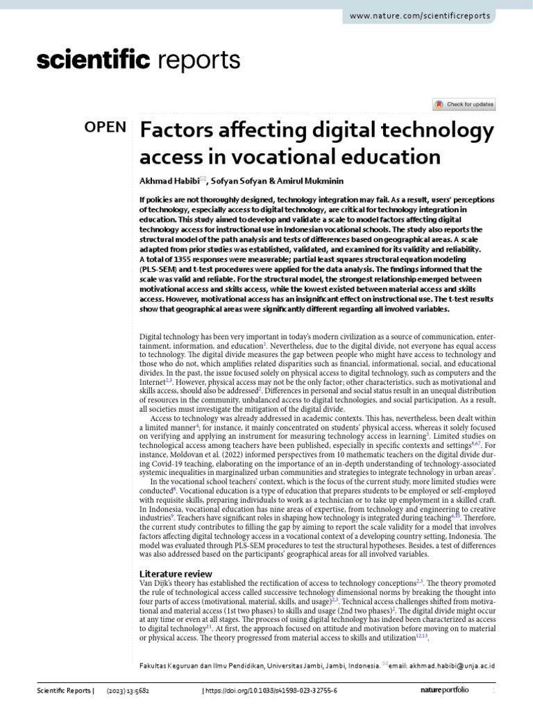 Factors affecting digital technology access in vocational education ...