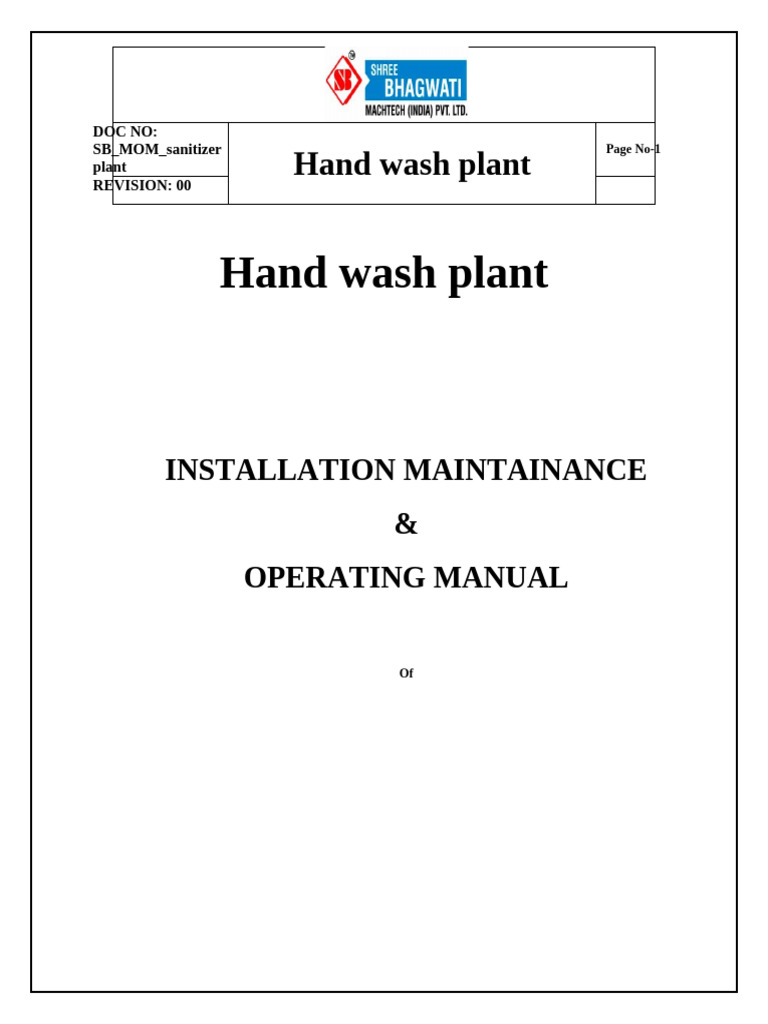 Hand Wash Plant Operation Manual | PDF | Pump | Valve