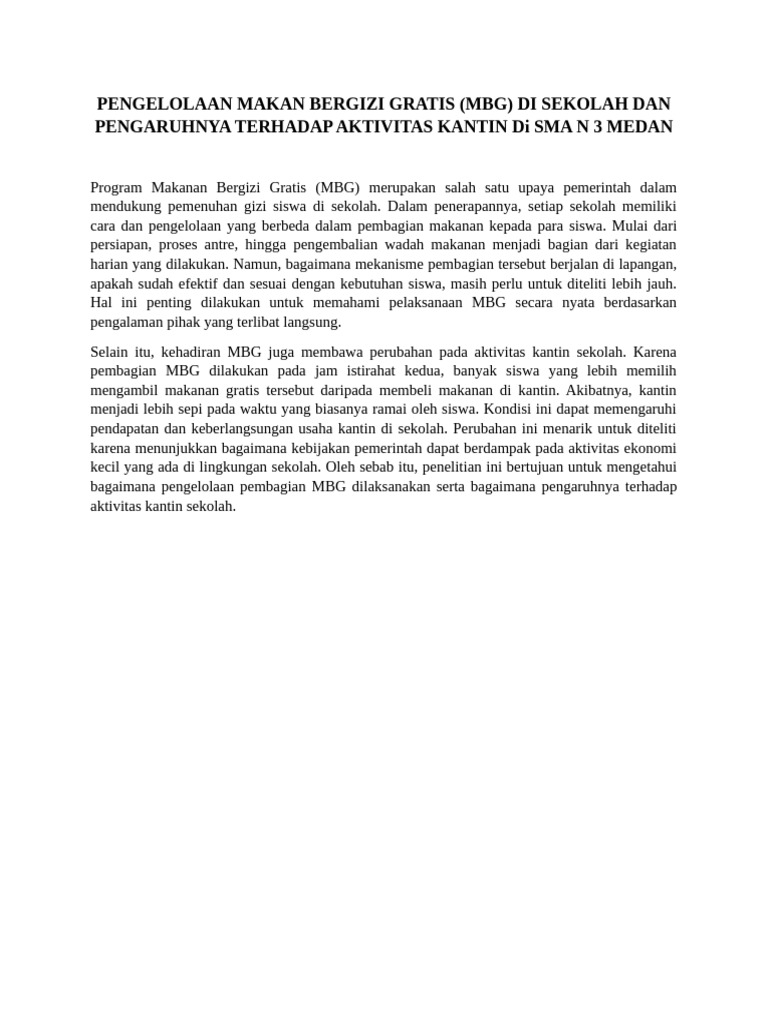 Pengaruh MBG Terhadap Aktivitas Kantin SMA | PDF