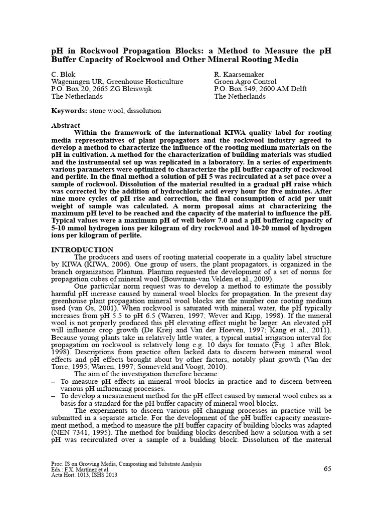 PH IN ROCKWOOL PROPAGATION BLOCKS A METHOD TO MEASURE THE PH BUFFER ...
