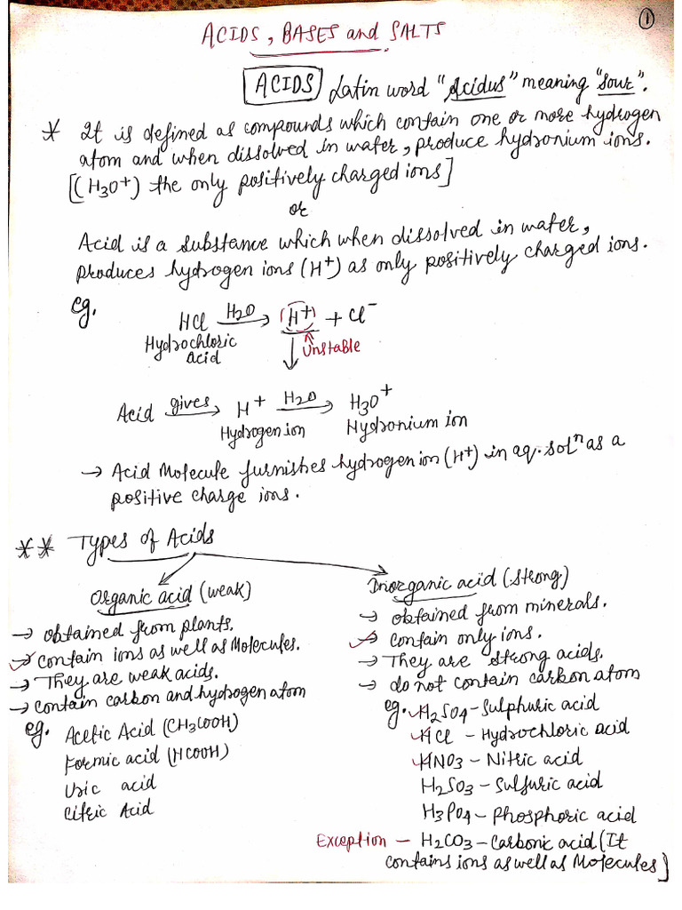 Acid Base and Salt (Part-1-Acid) Notes-2 | PDF
