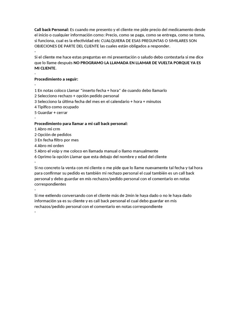 Call Back Personal y Call Back Programado | PDF