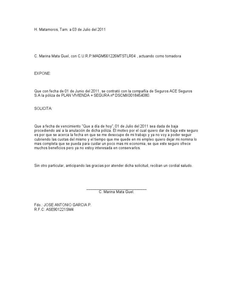 Carta de Cancelacion de Seguro | PDF | Póliza de seguros | Seguro