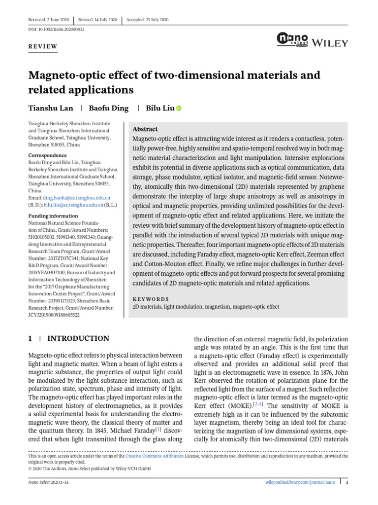 Magneto-optic Effect of Two-dimensional Materials and Related ...