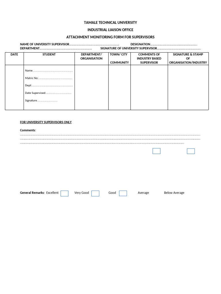 Tamale Technical University Supervisor Form | PDF