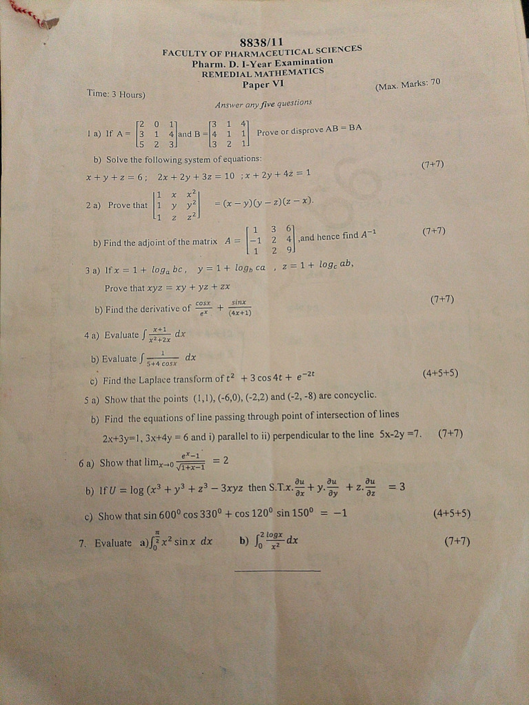 Maths Solved Question Paper 883811 - 1 | PDF