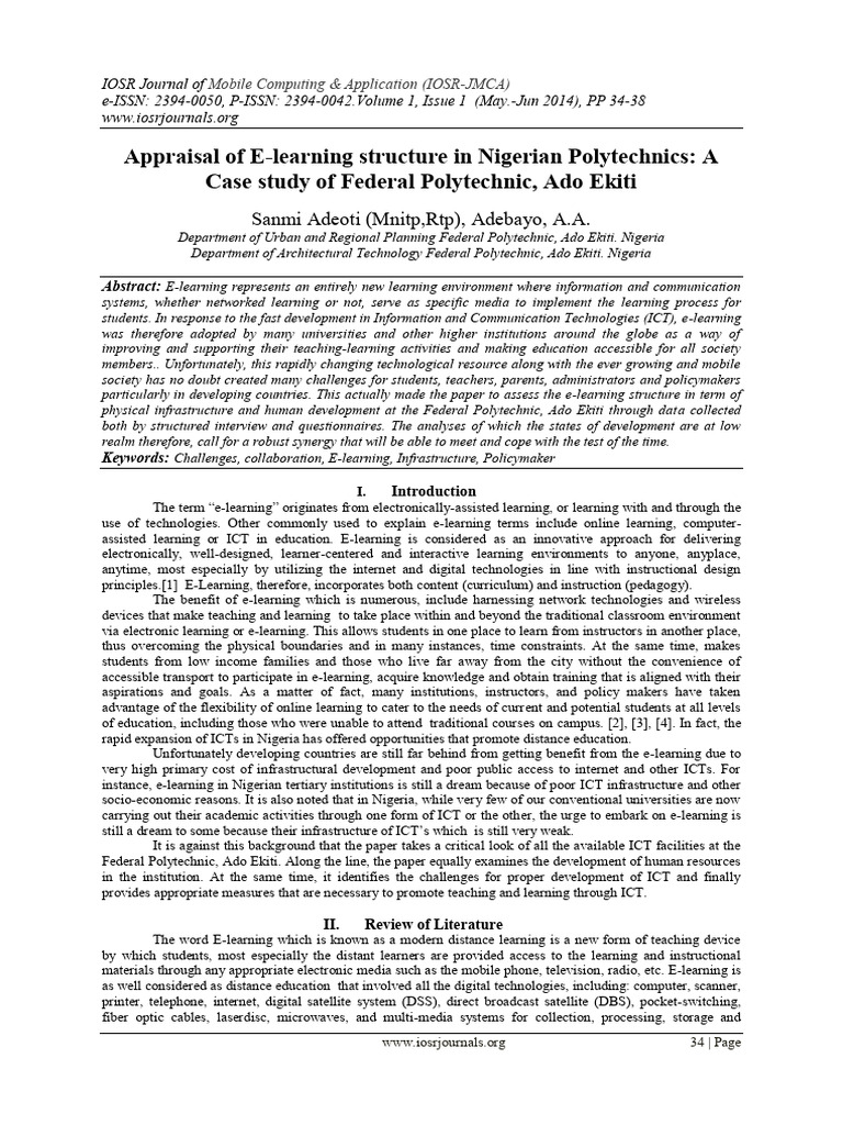 Appraisal of E-learning structure in Nigerian Polytechnics-A Case study ...