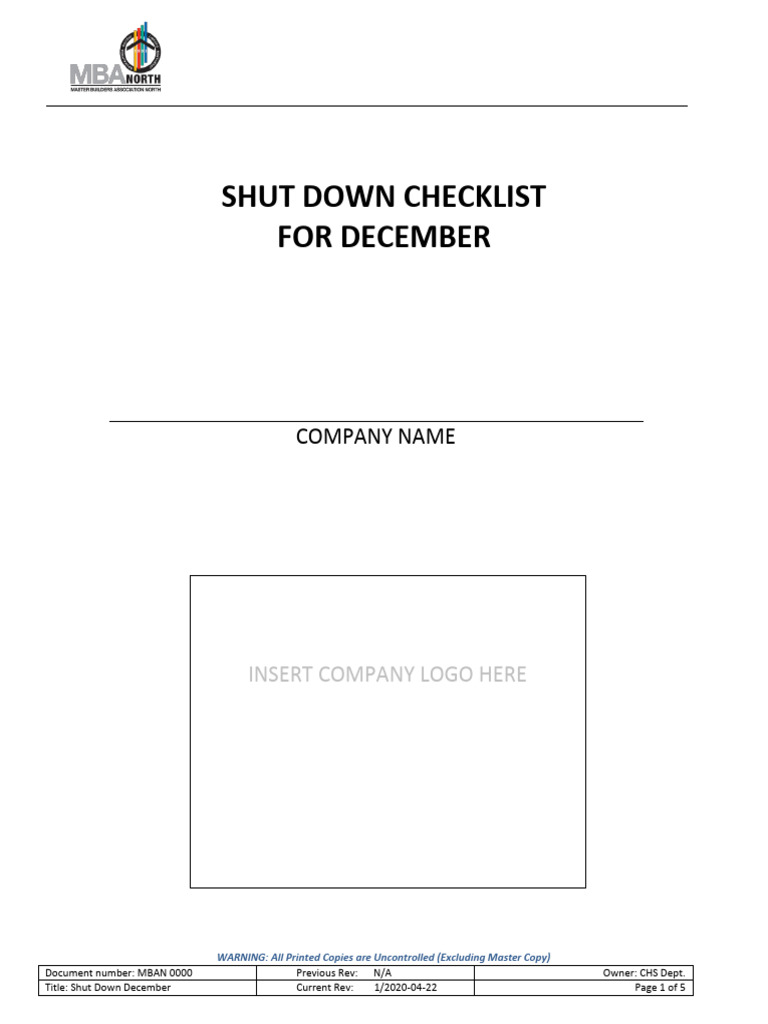 Shutdown Plan Checklist | PDF | Safety