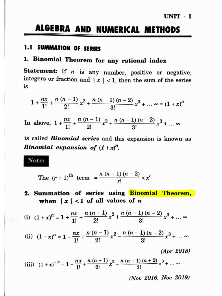 Unit-1 Binomial Series - Exponential Series - Logarithmic Series | PDF