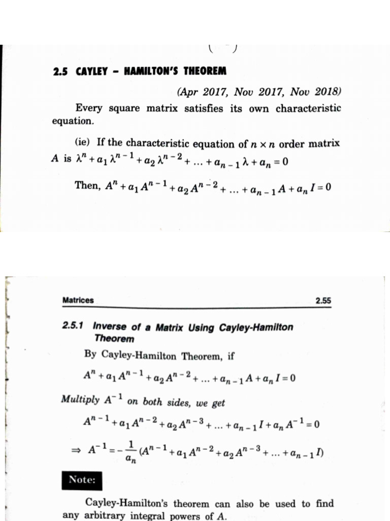 Unit-2 Cayley Hamilton Theorem | PDF