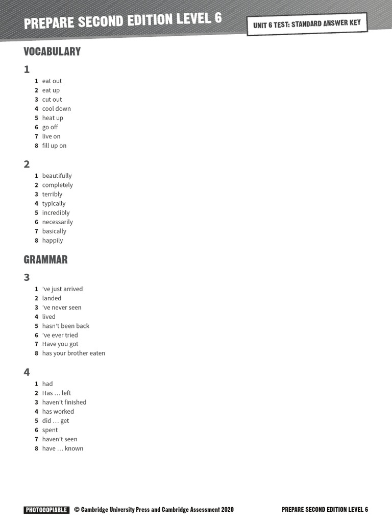 Level 6 Unit 6 Test Answer Key | PDF