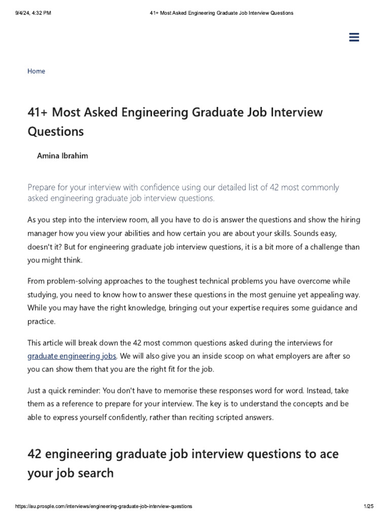 41+ Most Asked Engineering Graduate Job Interview Questions | PDF