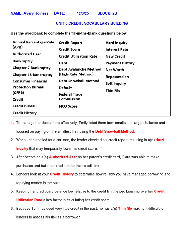Credit Vocabulary Building Guide | PDF | Finance & Money Management ...