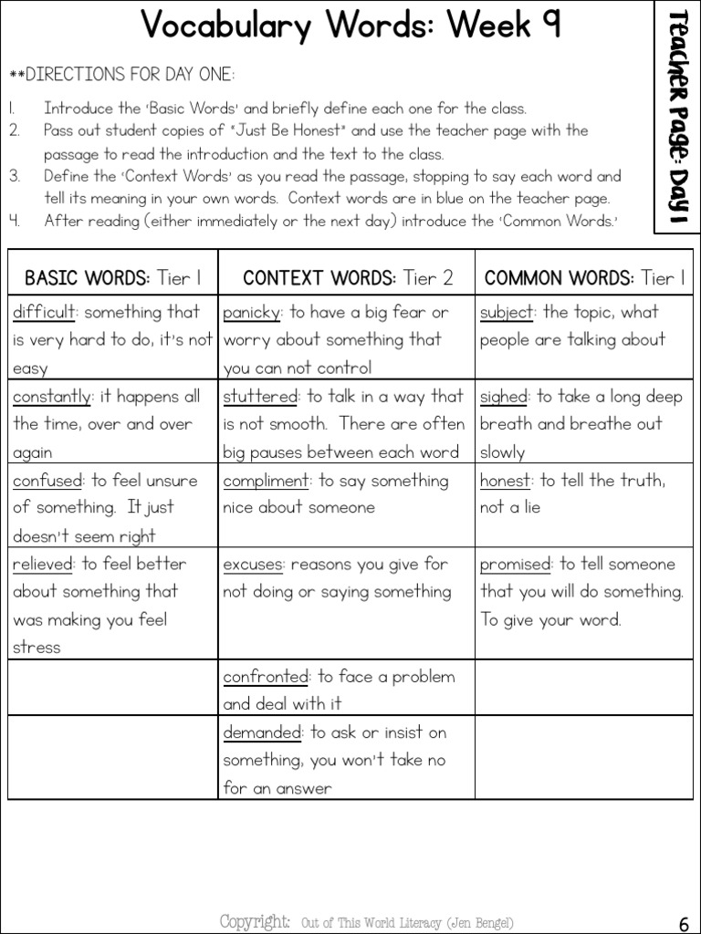 Vocabulary Printables Week 9 | PDF