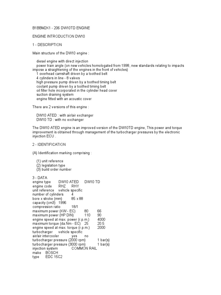 dw10 (Hdi) | PDF | Piston | Diesel Engine