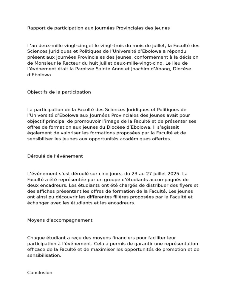 Participation de l'Université d'Ebolowa aux JPJ | PDF