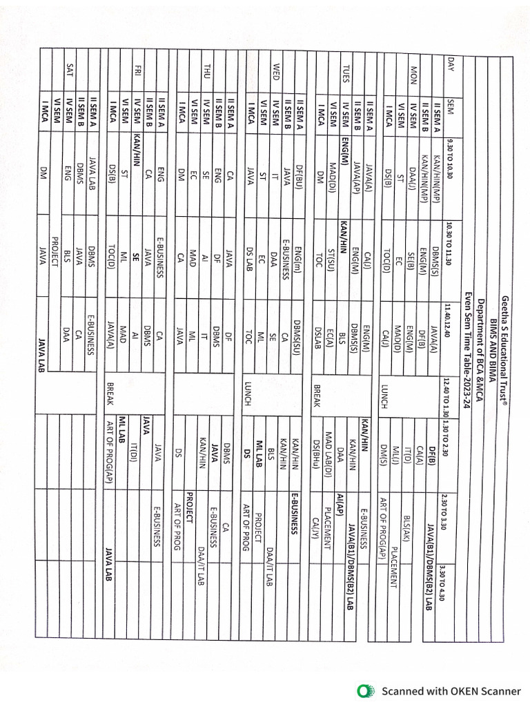 EVEN Sem Time Table | PDF