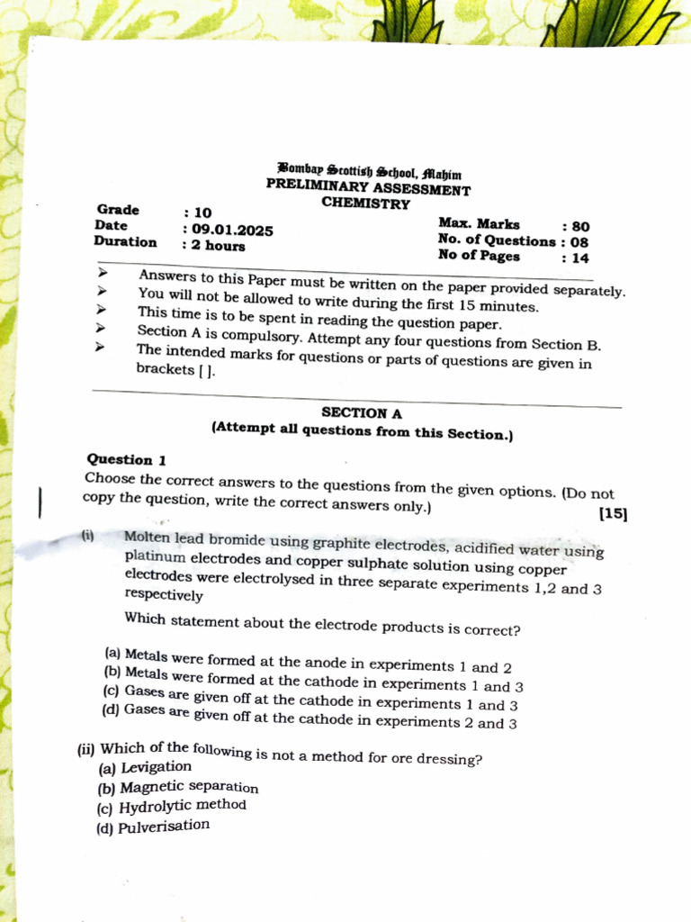 Chemistry Preliminary Assessment Paper | PDF | Nitrogen | Nature