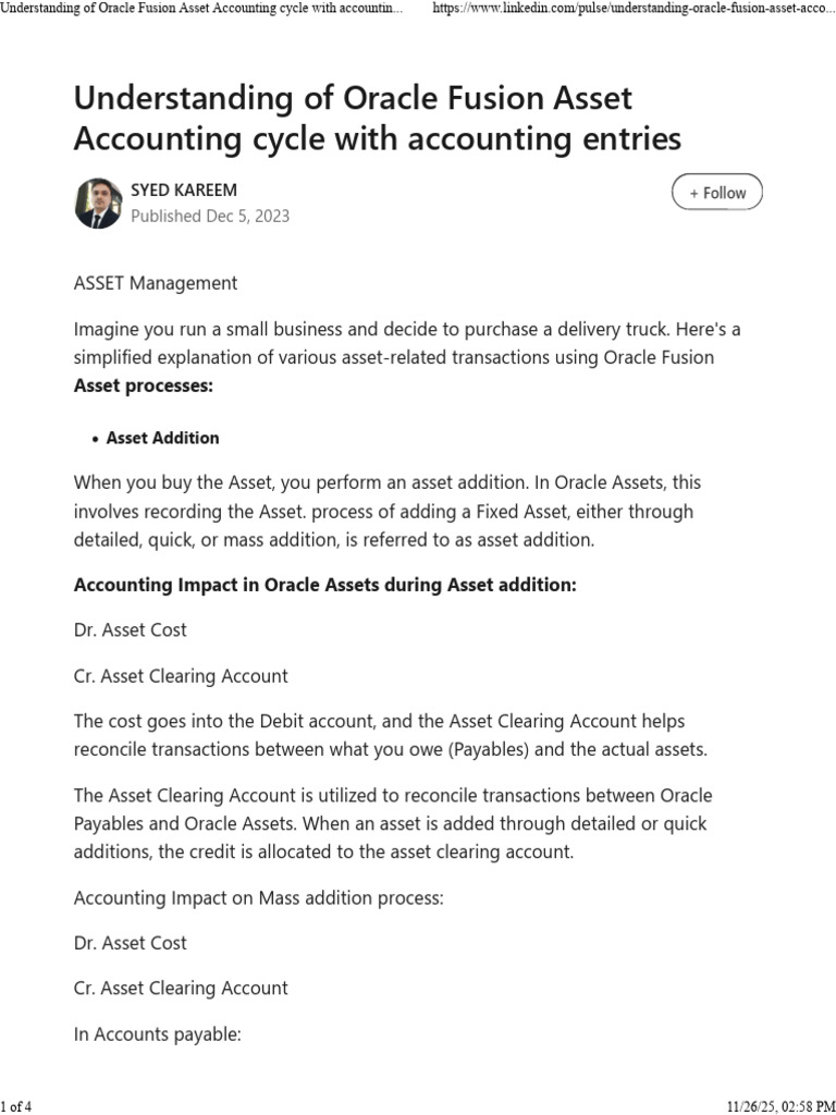 Oracle Fusion Asset Management Guide | PDF | Depreciation | Debits And ...