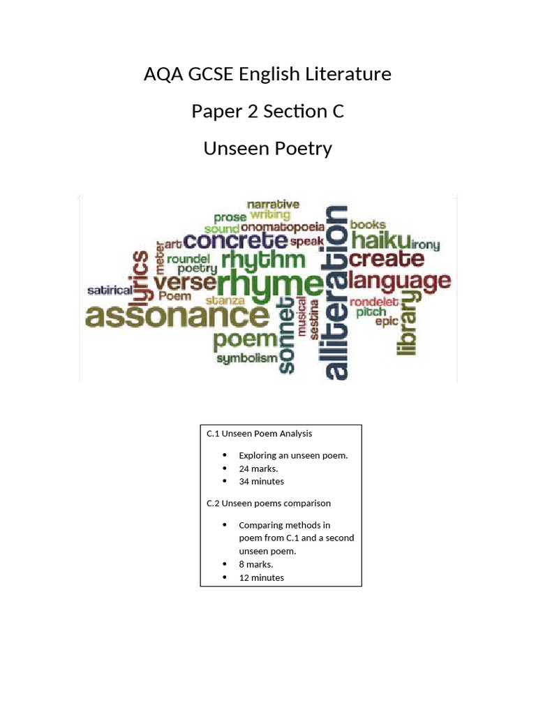 Unseen Poetry Analysis for AQA GCSE | PDF | Poetry