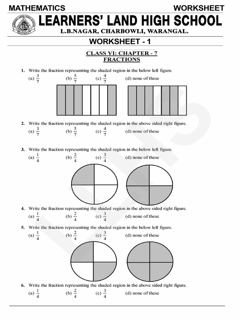 6 - Chapter 7 - Fractions & Decimals - Worksheets | PDF