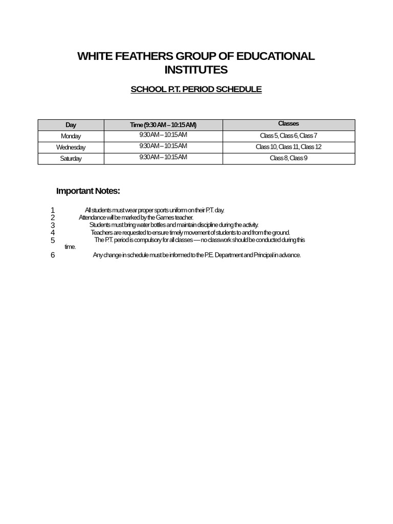 PT Schedule Updated | PDF