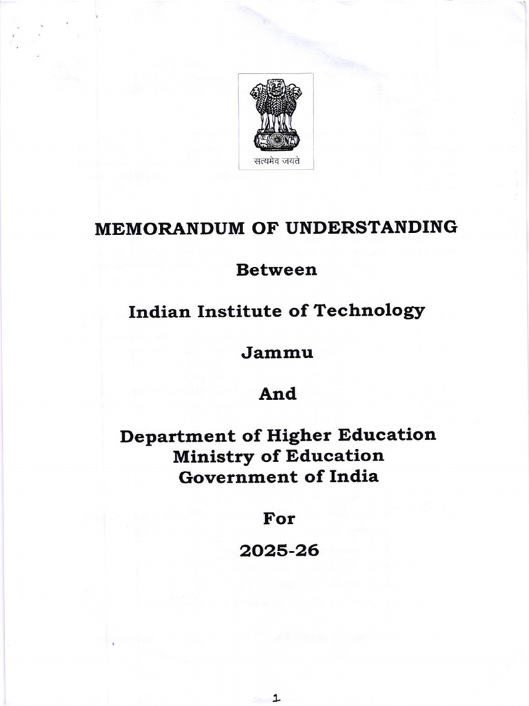 IIT Jammu MoU with Ministry of Education | PDF