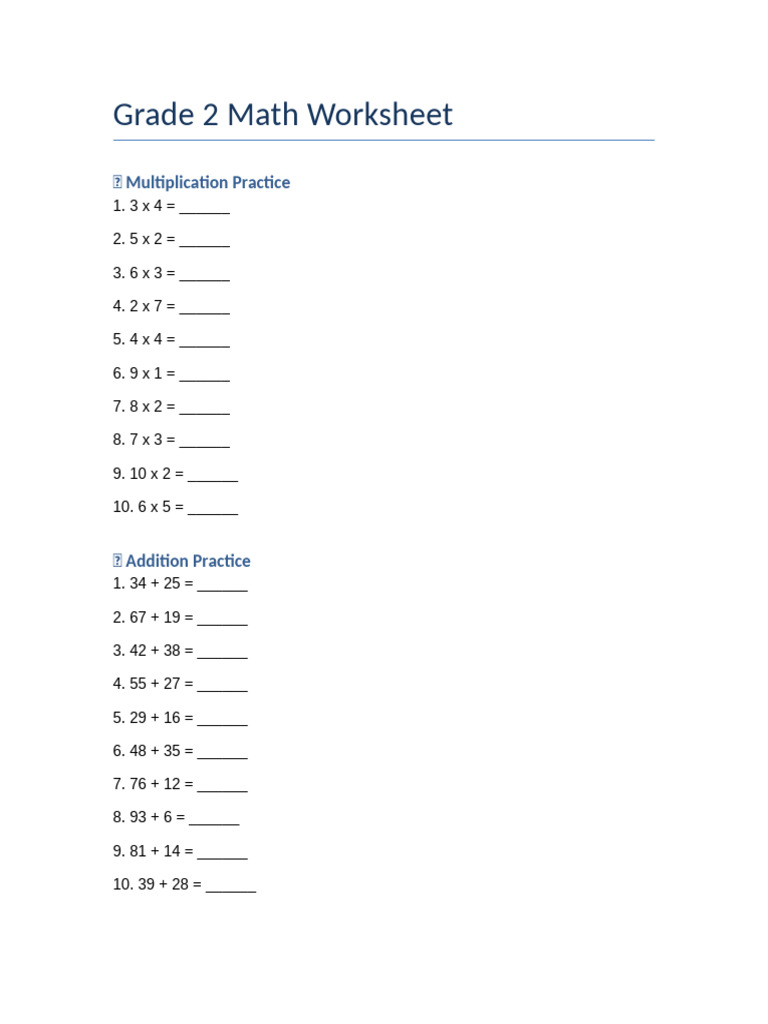 Grade 2 Math Worksheet: Practice Problems | PDF