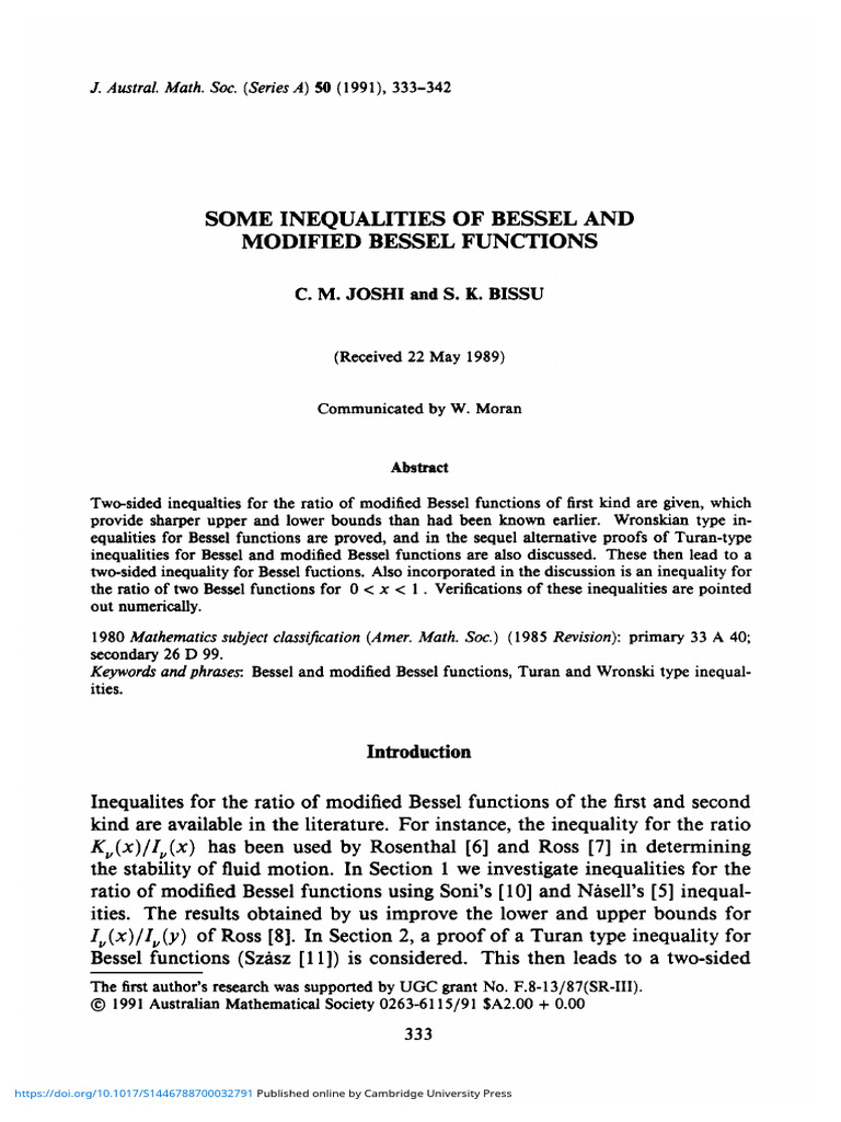 Some Inequalities of Bessel and Modified Bessel Functions | PDF ...