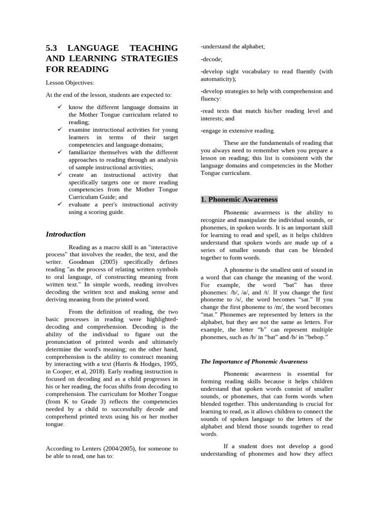 Ged116 Unit 3 Lesson 5.3 Handout Autosaved | PDF | Phonics | Reading ...