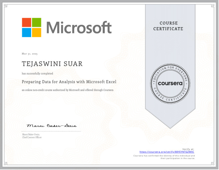 Data Analysis With Microsoft Excel Certification | PDF