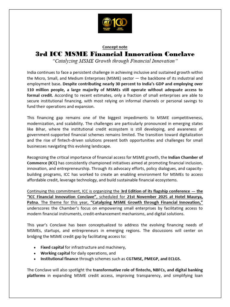 ICC MSME Financial Innovation Conclave | PDF | Financial Technology ...