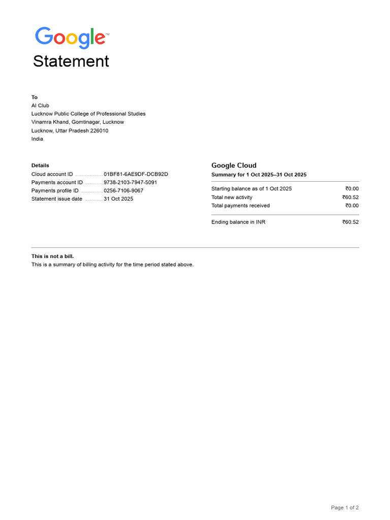 Statement: Google Cloud | PDF