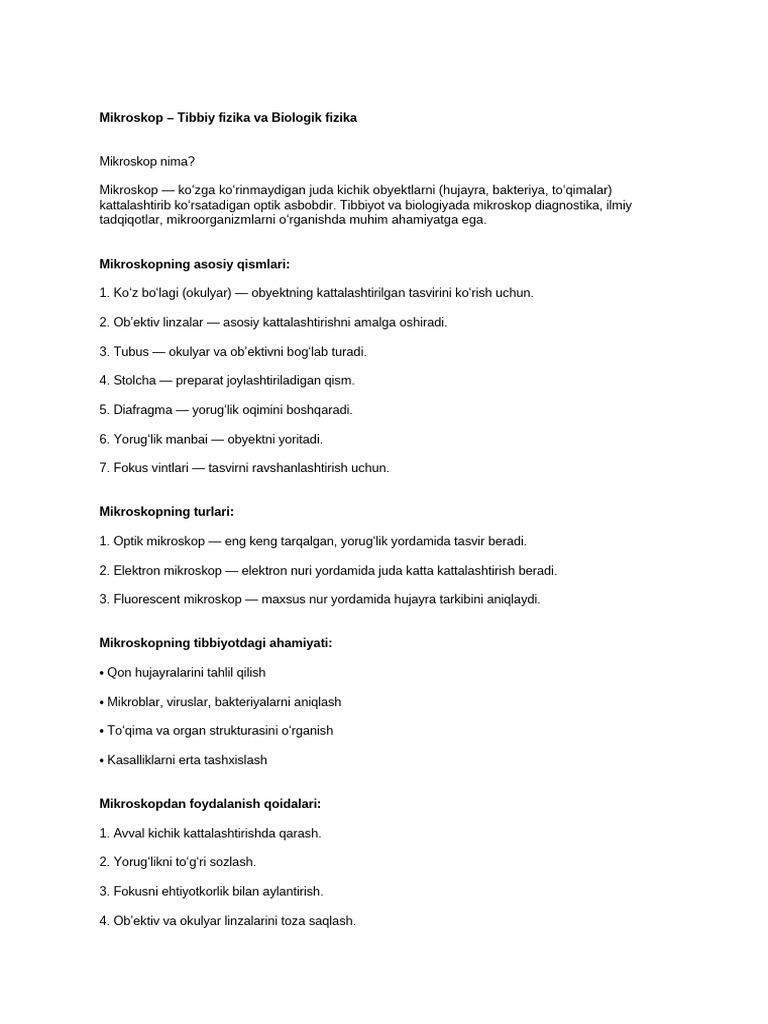 Mikroskop_tibbiy_fizika | PDF