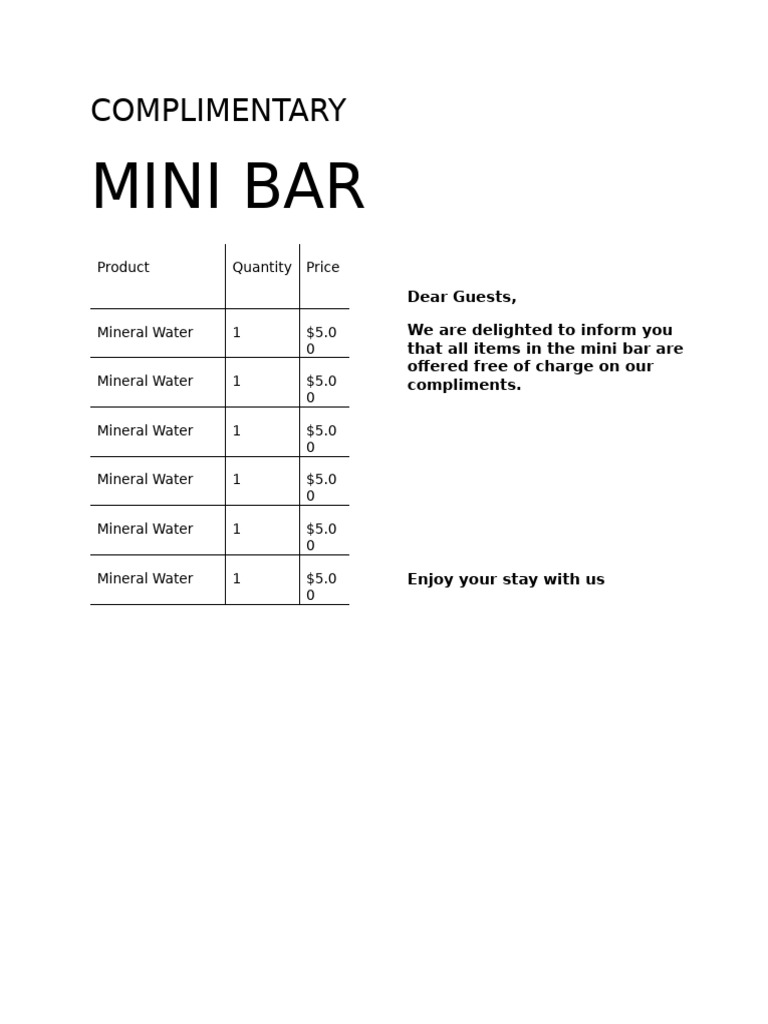 Complimentary Mini Bar Offer | PDF