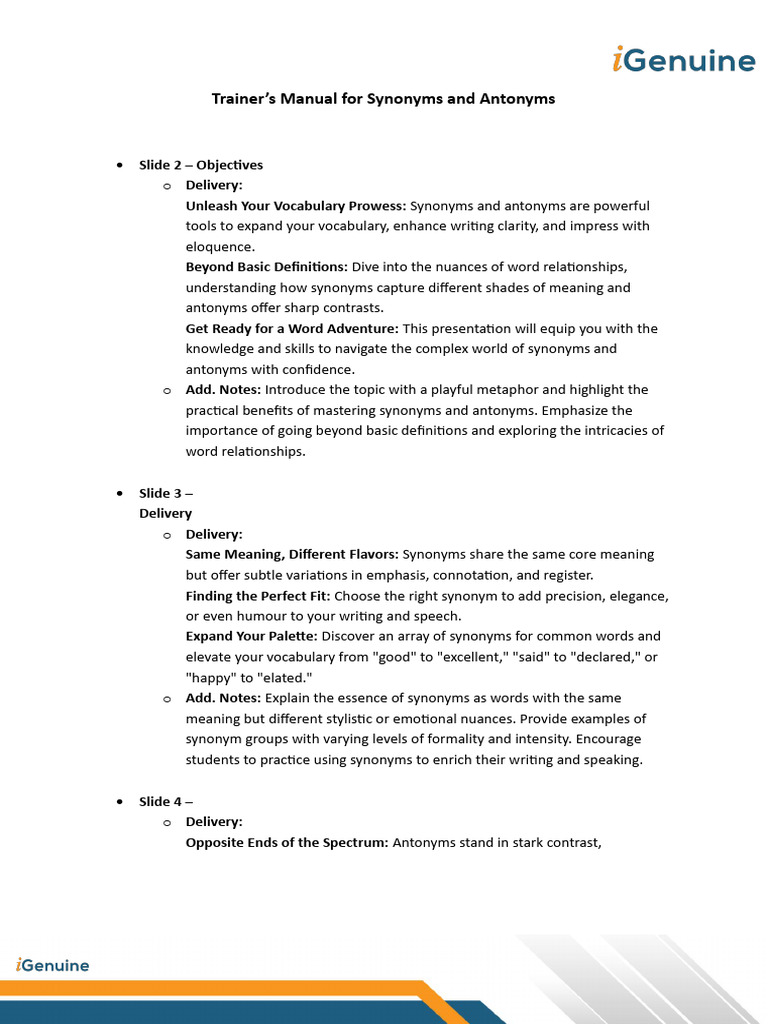 Mastering Synonyms and Antonyms Guide | PDF | Vocabulary | Lexical ...