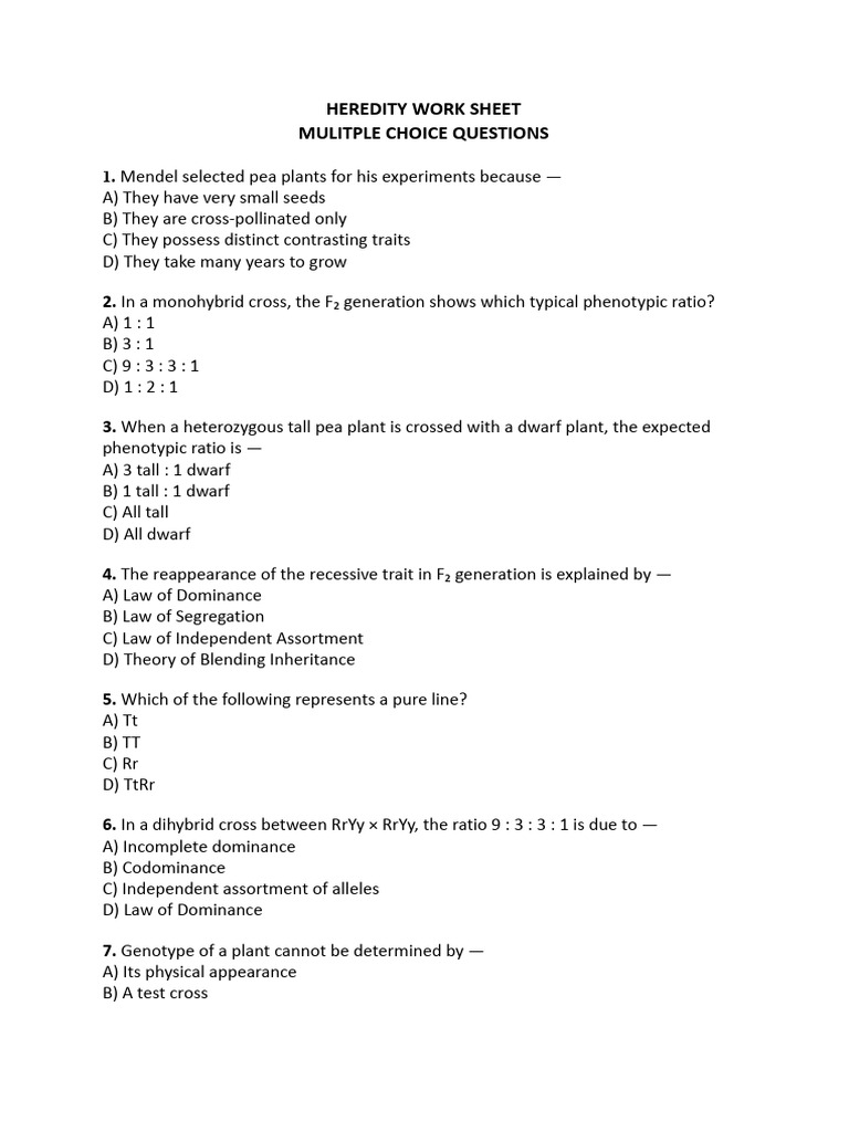 Heredity Work Sheet.docx | PDF | Dominance (Genetics) | Sex