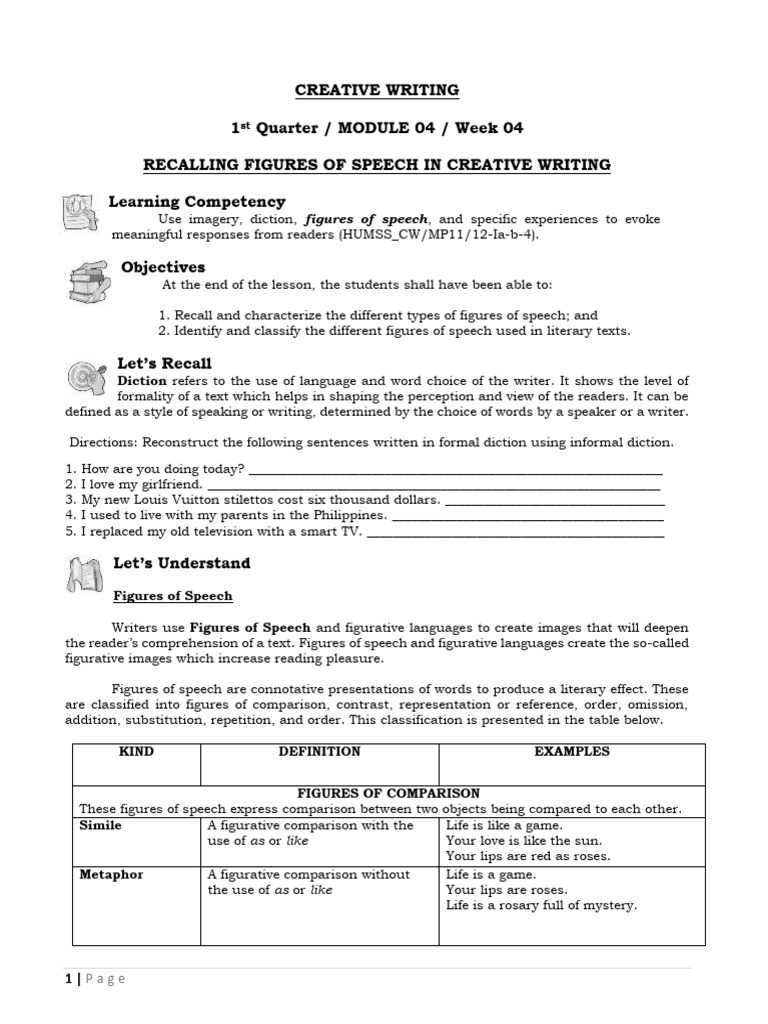 Figures of Speech in Creative Writing | PDF | Poetry | Sentence ...