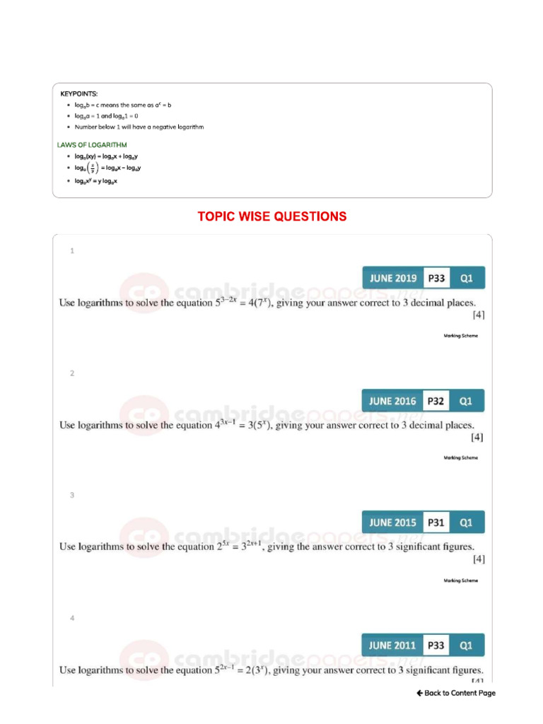 (New) Exponents and Logarithms (More Practice Questions) | PDF