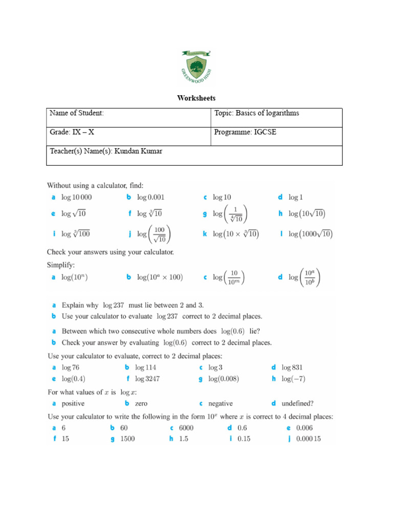 1. Basics of Logarithms | PDF