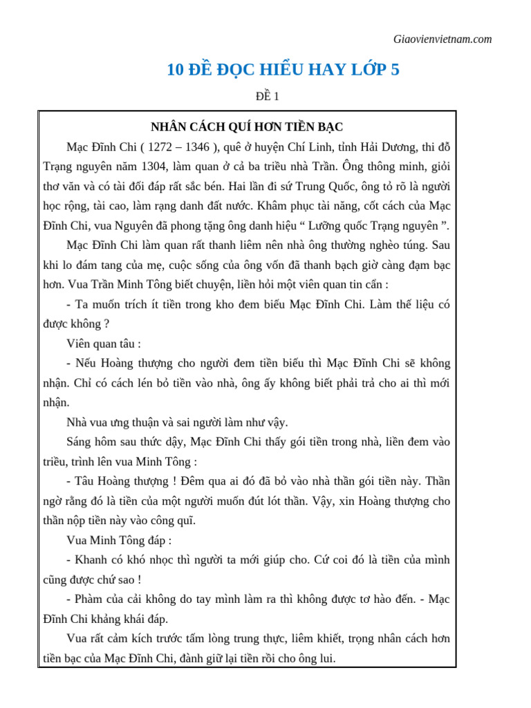 10 de Doc Hieu Hay Tieng Viet Lop 5 | PDF